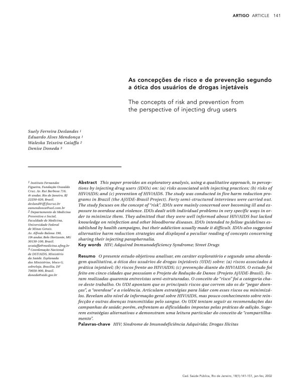 As concepções de risco e de prevenção segundo a ótica dos usuários de ...