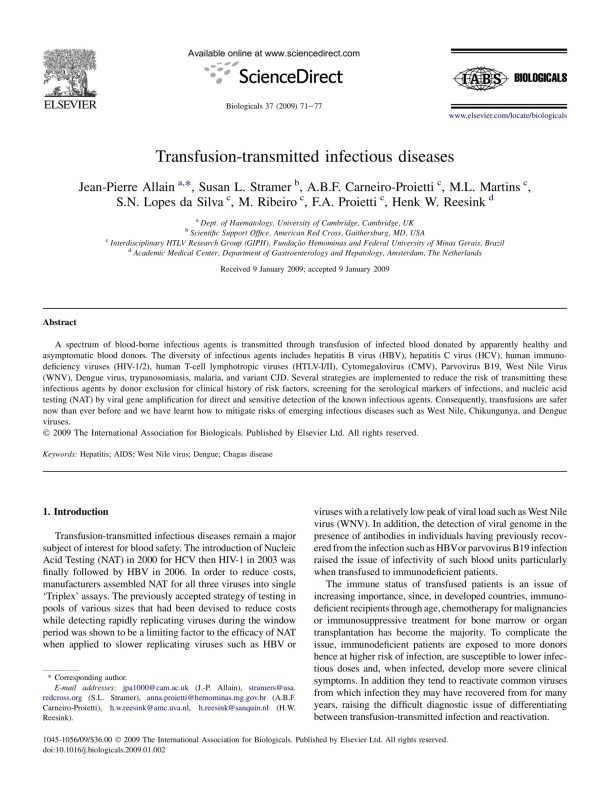 Transfusion transmitted infectious diseases – OSUBH